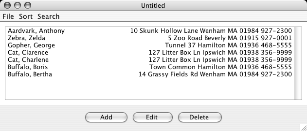 Requirements and User Interface for a Simple Address Boo